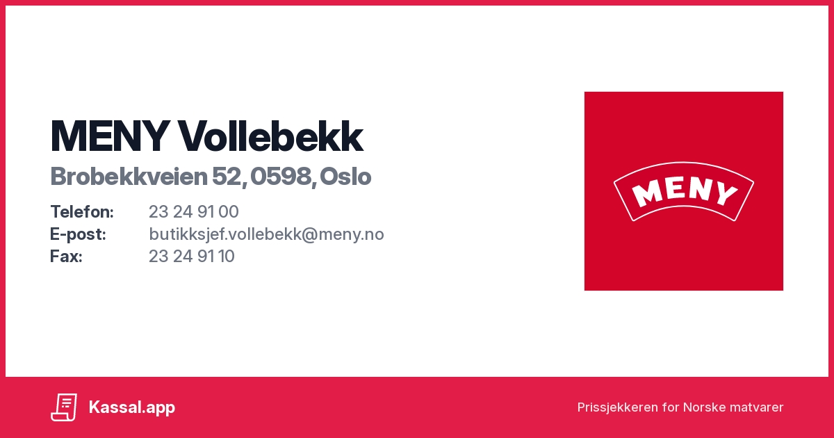 MENY Vollebekk i Brobekkveien 52, 0598, Oslo - Kassalapp®