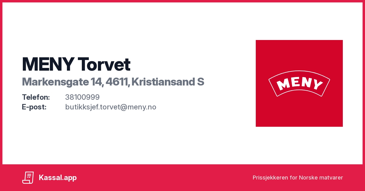 MENY Torvet i Markensgate 14, 4611, Kristiansand S - Kassalapp®