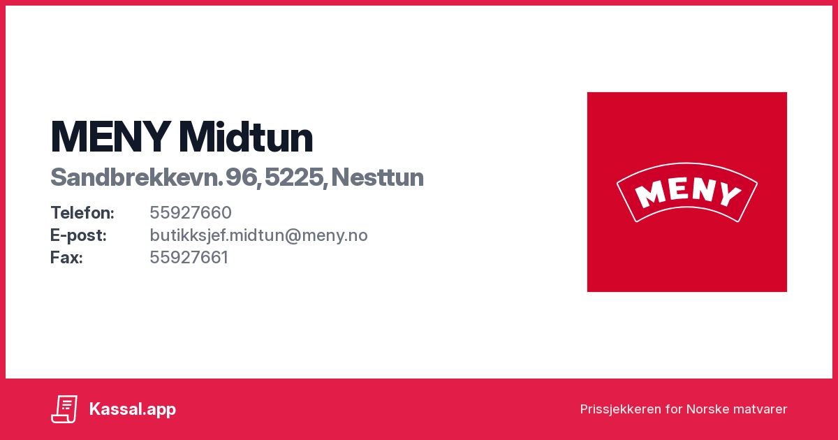 MENY Midtun i Sandbrekkevegen 96, 5225, Nesttun - Kassalapp®
