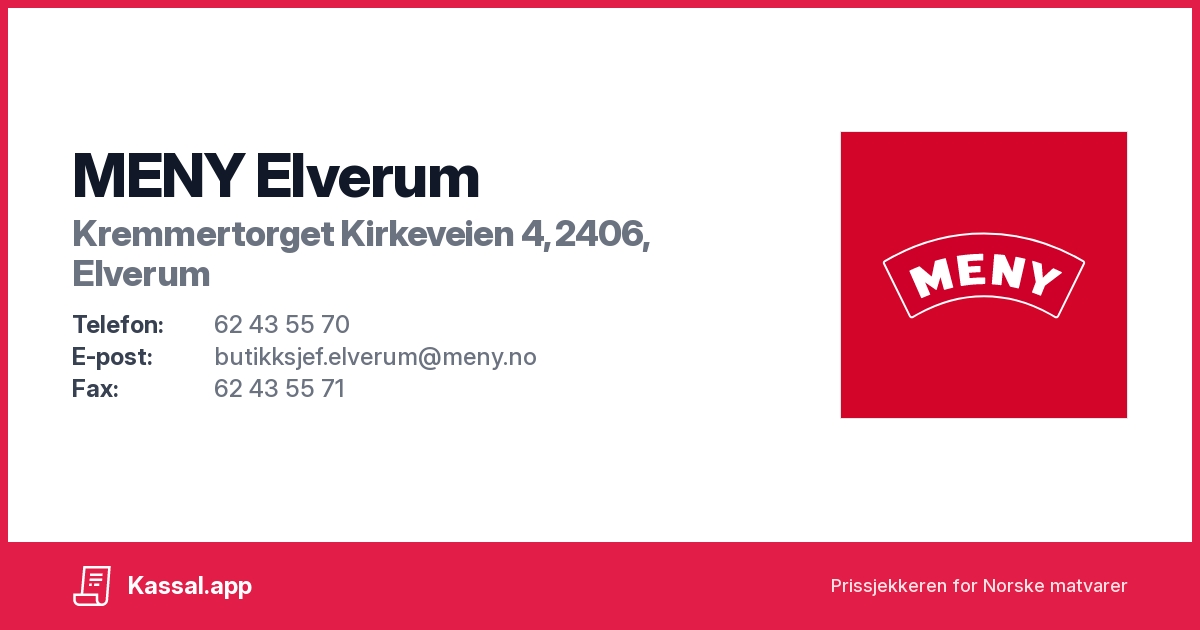 MENY Elverum i Kremmertorget Kirkeveien 4, 2406, Elverum - Kassalapp®