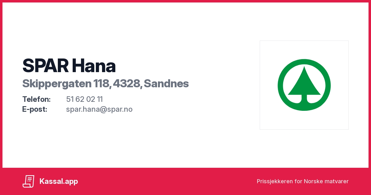 SPAR Hana i Skippergaten 118, 4328, Sandnes - Kassalapp®