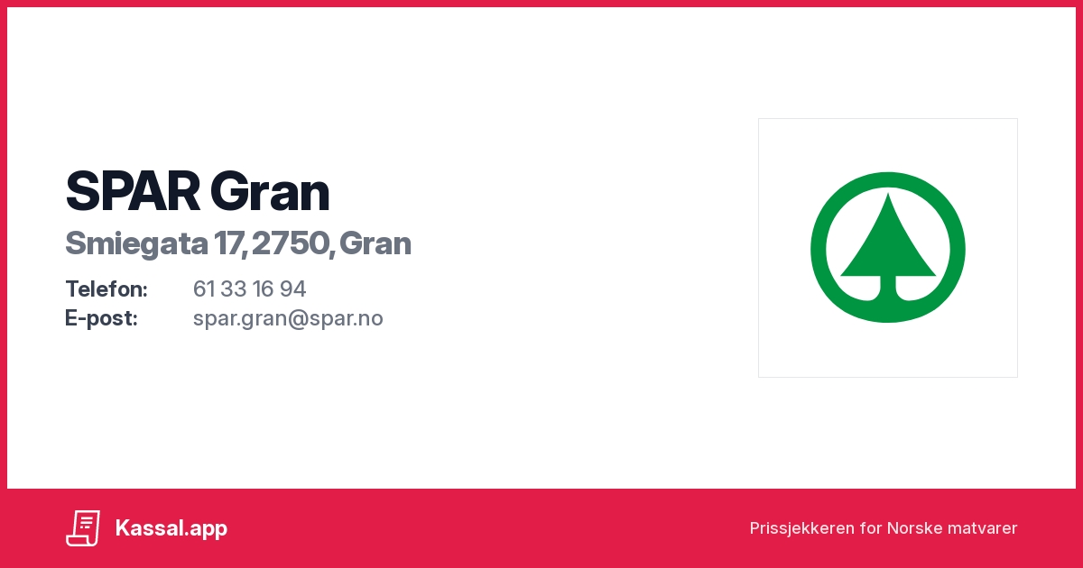 SPAR Gran i Smiegata 17, 2750, Gran - Kassalapp®