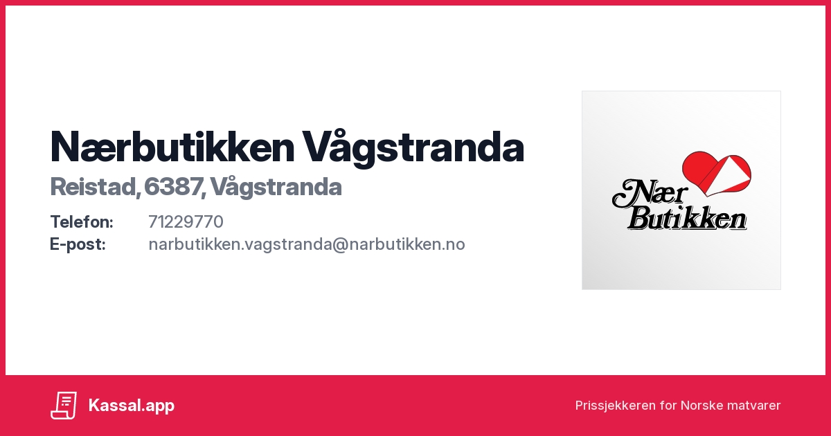 Nærbutikken Vågstranda i Reistad, 6387, Vågstranda - Kassalapp®