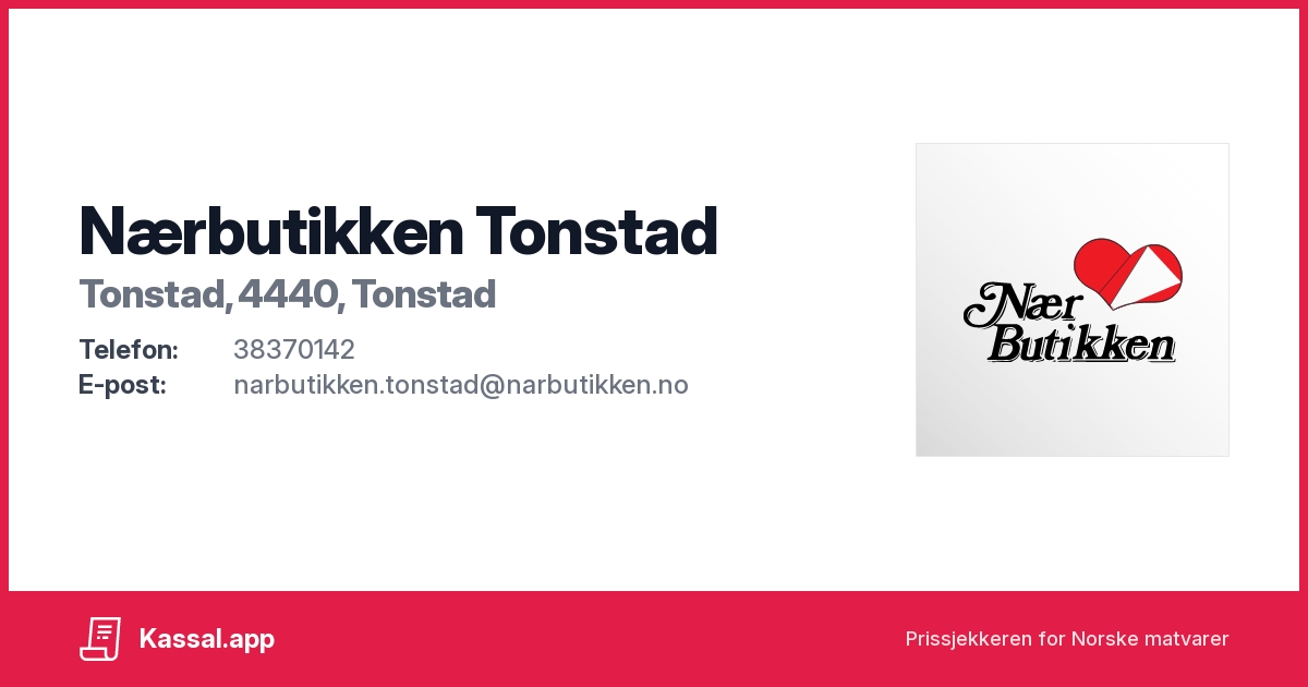Nærbutikken Tonstad i Tonstad, 4440, Tonstad - Kassalapp®