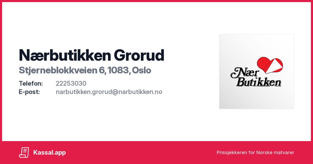 Nærbutikken Grorud i Stjerneblokkveien 6, 1083, Oslo - Kassalapp®
