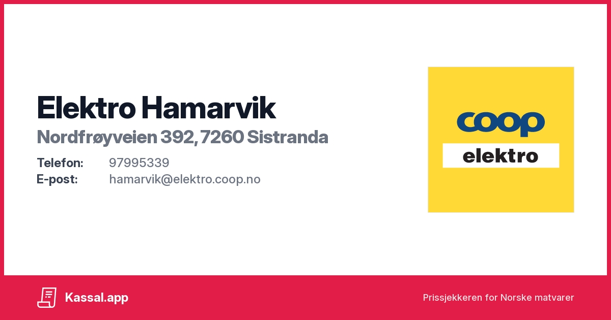 Elektro Hamarvik i Nordfrøyveien 392, 7260 Sistranda - Kassalapp®