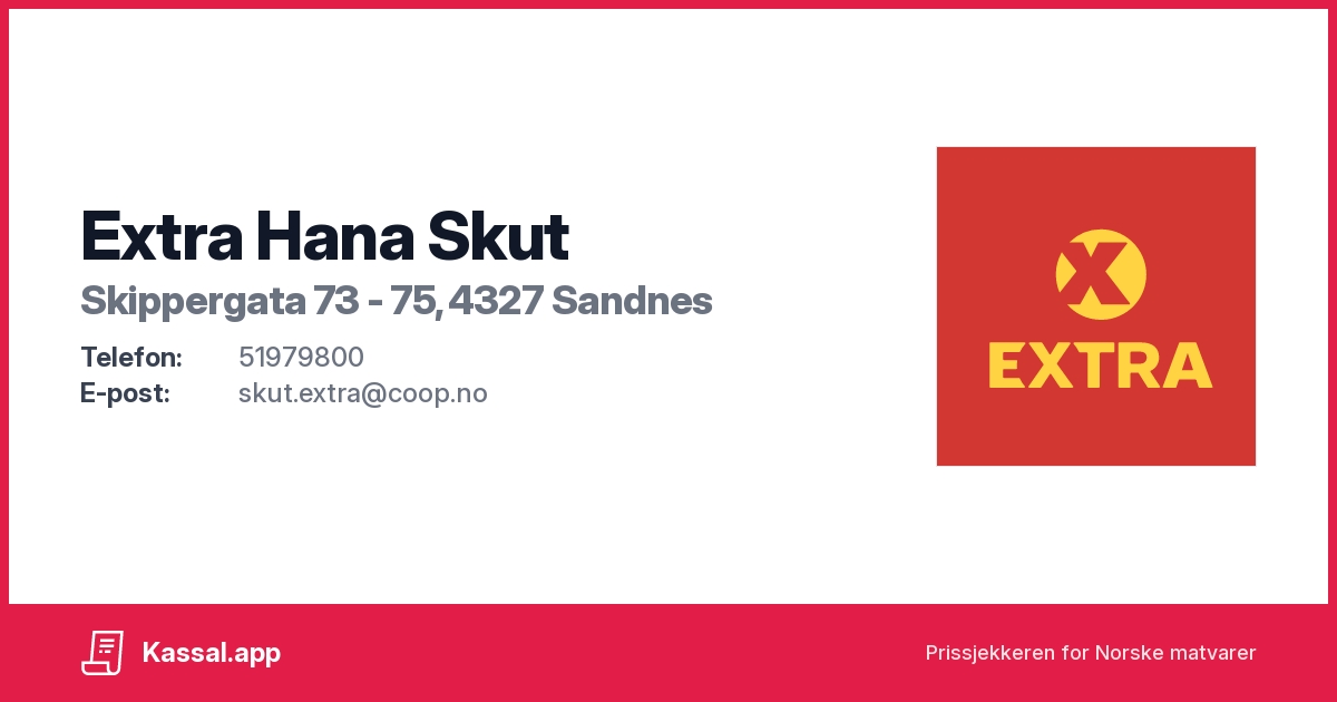 Extra Hana Skut i Skippergata 73 - 75, 4327 Sandnes - Kassalapp®