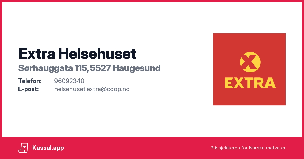 Extra Helsehuset i Sørhauggata 115, 5527 Haugesund - Kassalapp®