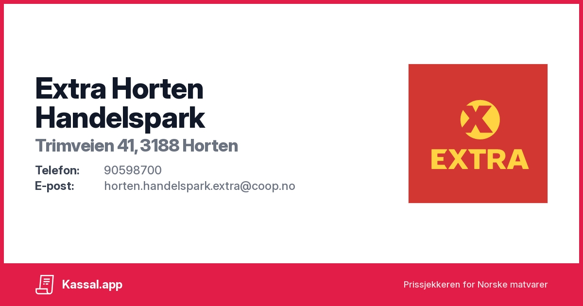 Extra Horten Handelspark i Trimveien 41, 3188 Horten - Kassalapp®