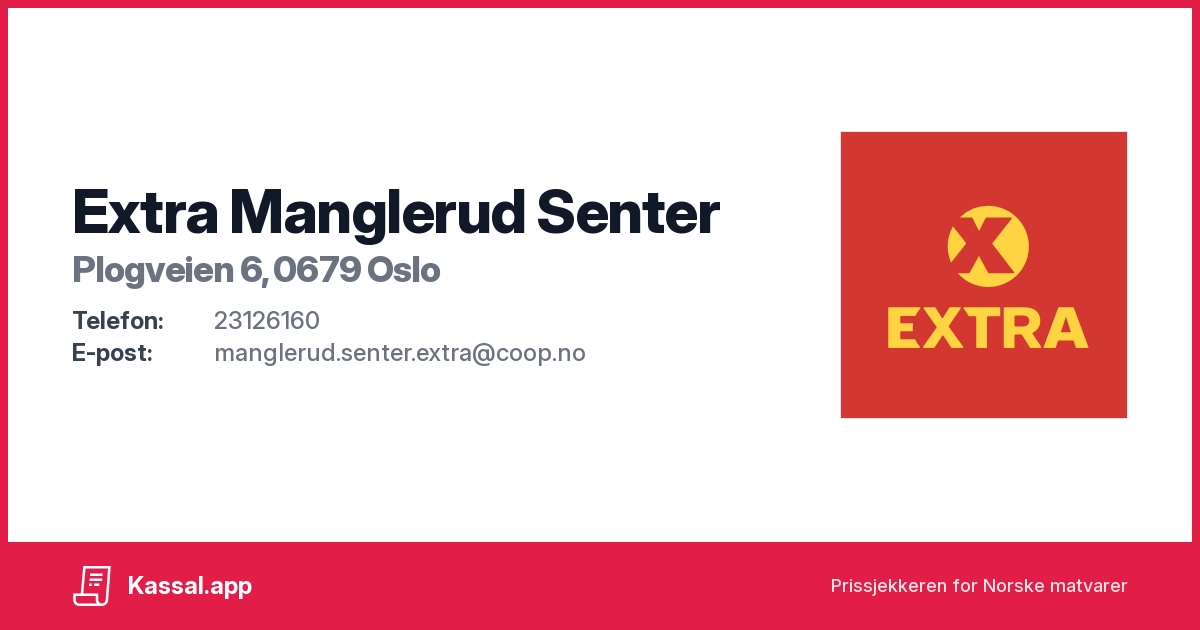 Extra Manglerud Senter i Plogveien 6, 0679 Oslo - Kassalapp®