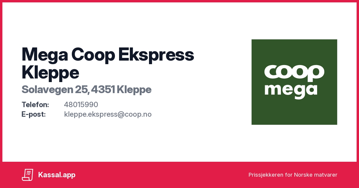 Mega Coop Ekspress Kleppe i Solavegen 25, 4351 Kleppe - Kassalapp®
