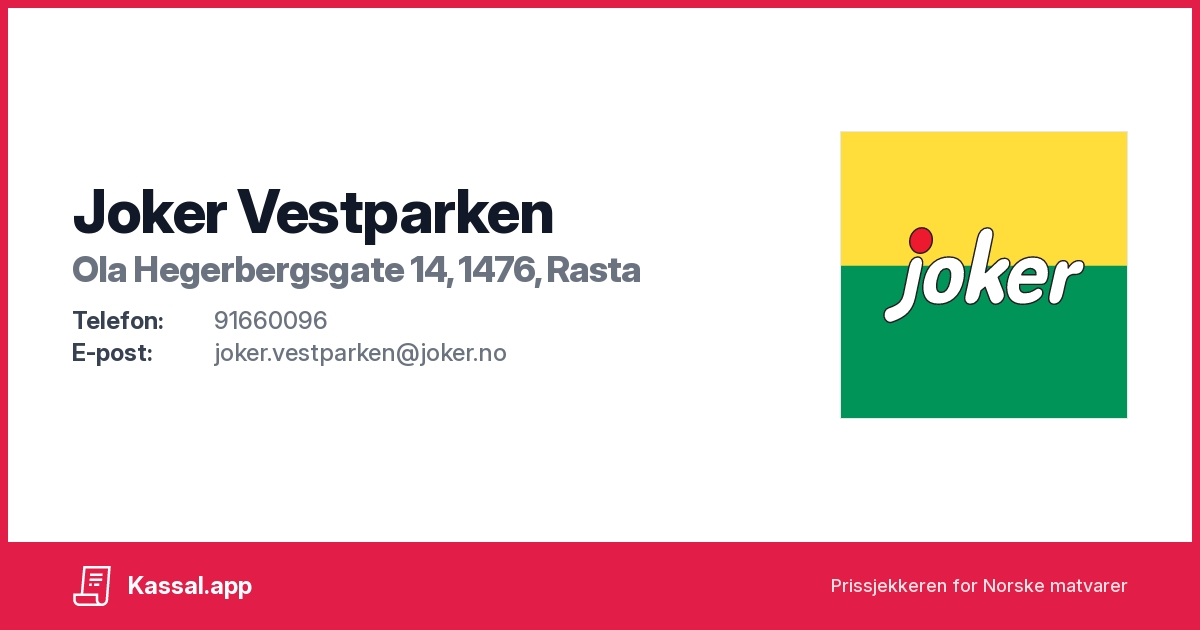 Joker Vestparken i Ola Hegerbergsgate 14, 1476, Rasta - Kassalapp®