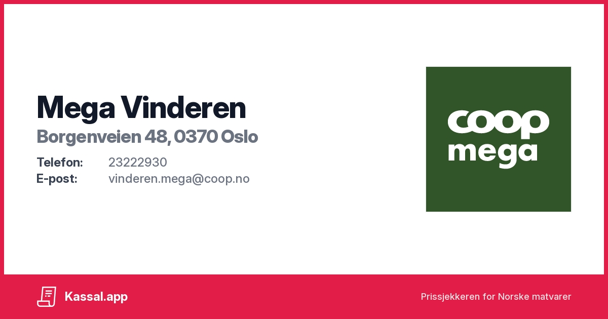 Mega Vinderen i Borgenveien 48, 0370 Oslo - Kassalapp®