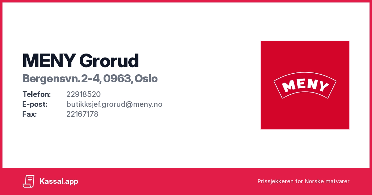 MENY Grorud i Bergensvn. 2-4, 0963, Oslo - Kassalapp®