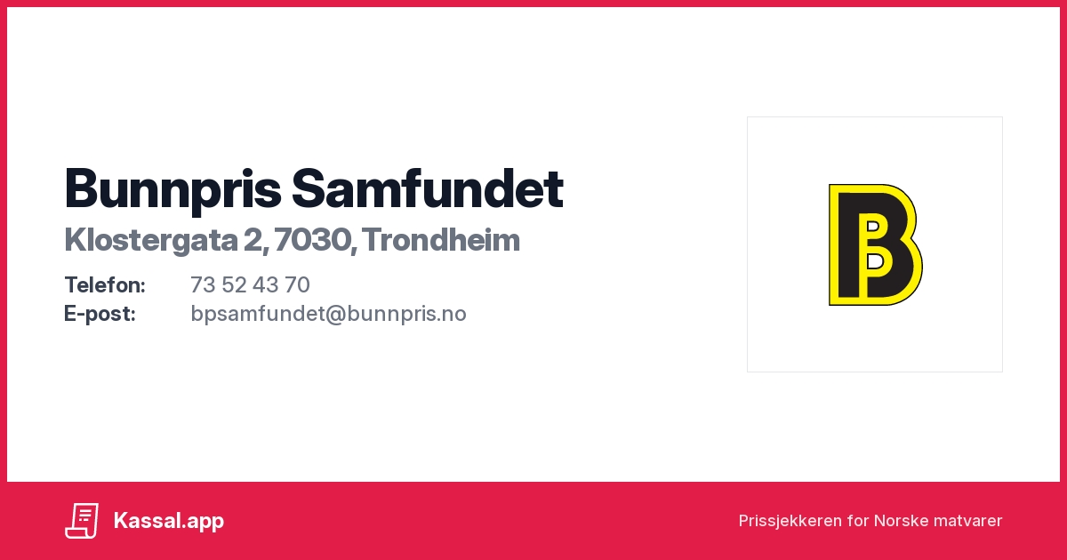 Bunnpris Samfundet i Klostergata 2, 7030, Trondheim - Kassalapp®