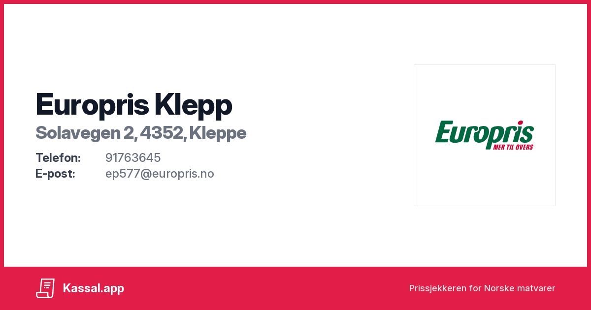 Europris Klepp i Solavegen 2, 4352, Kleppe - Kassalapp®
