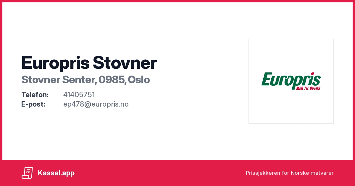 Europris Stovner i Stovner Senter, 0985, Oslo - Kassalapp®