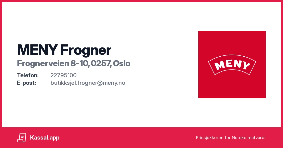 MENY Frogner i Frognerveien 8-10, 0257, Oslo - Kassalapp®