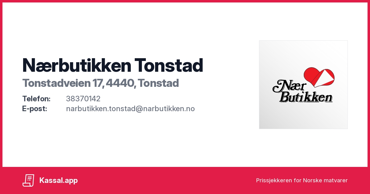 Nærbutikken Tonstad i Tonstadveien 17, 4440, Tonstad - Kassalapp®