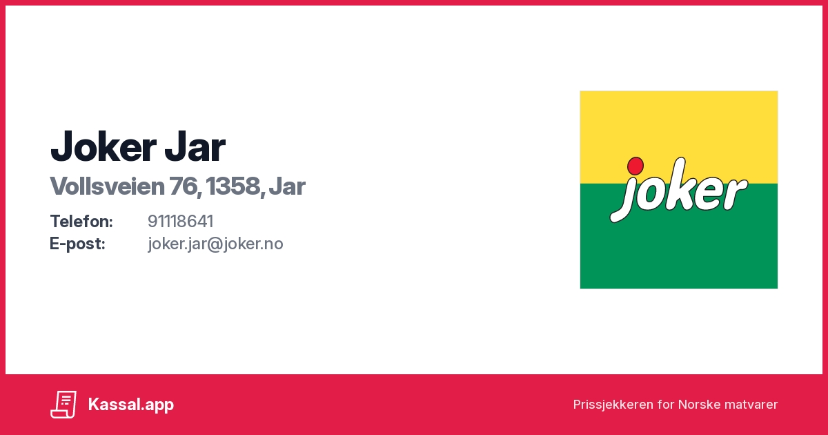 Joker Jar i Vollsveien 76, 1358, Jar - Kassalapp®