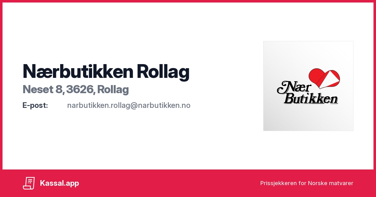 Nærbutikken Rollag i Neset 8, 3626, Rollag - Kassalapp®