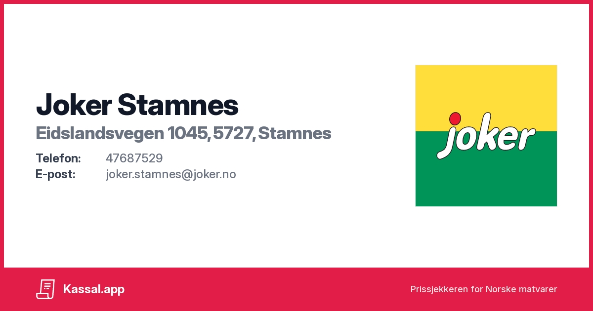 Joker Stamnes i Eidslandsvegen 1045, 5727, Stamnes - Kassalapp®
