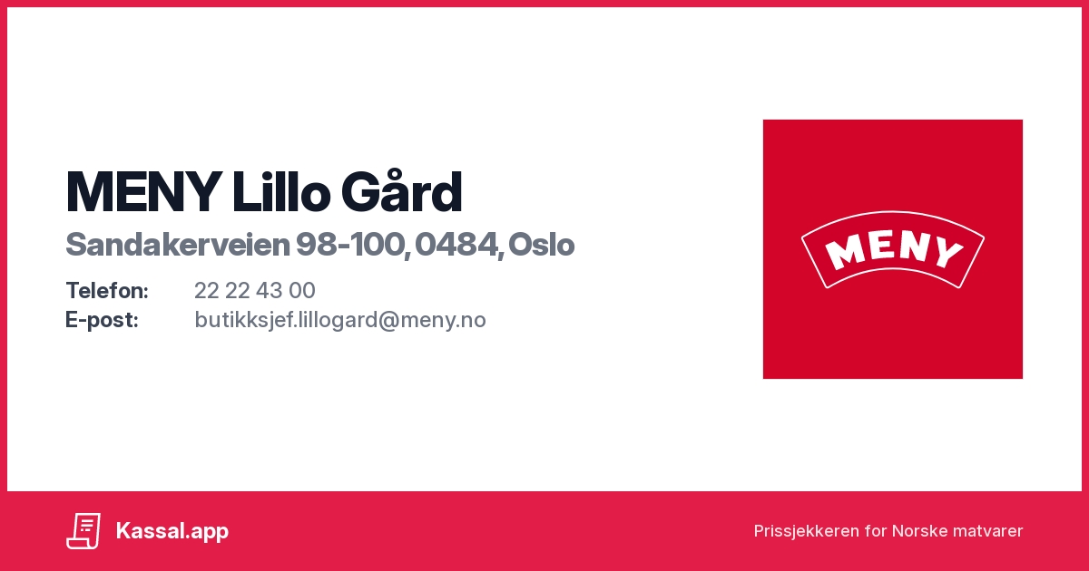 MENY Lillo Gård i Sandakerveien 98-100, 0484, Oslo - Kassalapp®