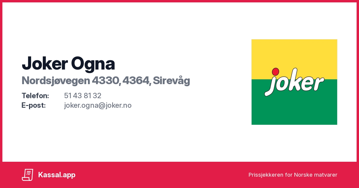 JOKER OGNA i Nordsjøvegen 4330, 4364, Sirevåg - Kassalapp®