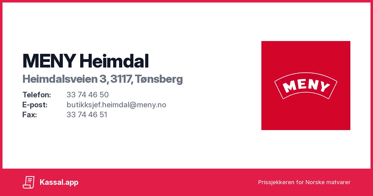 MENY Heimdal i Heimdalsveien 3, 3117, Tønsberg - Kassalapp®