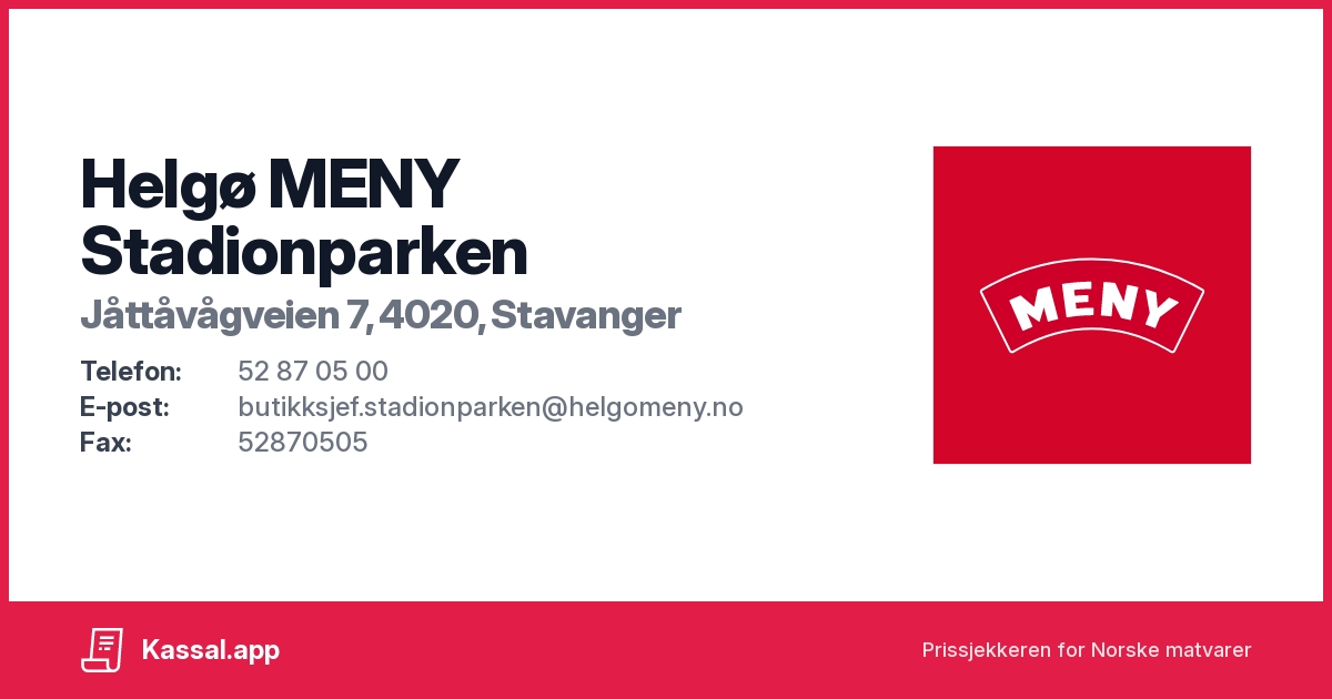 Helgø MENY Stadionparken i Jåttåvågveien 7, 4020, Stavanger - Kassalapp®