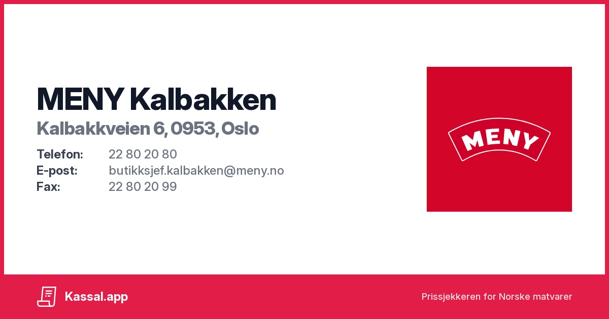 MENY Kalbakken i Kalbakkveien 6, 0953, Oslo - Kassalapp®