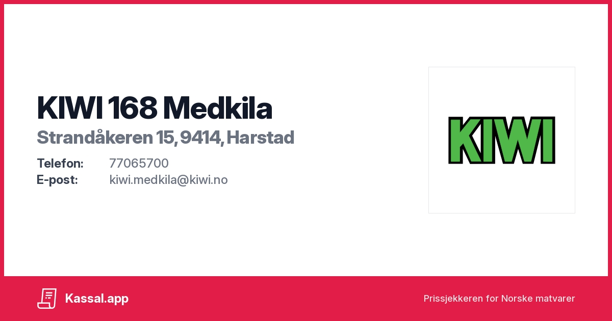 KIWI 168 Medkila i Strandåkeren 15, 9414, Harstad - Kassalapp®
