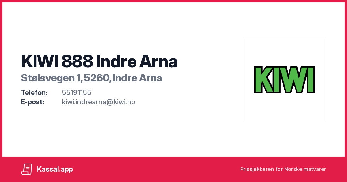 KIWI 888 Indre Arna i Stølsvegen 1, 5260, Indre Arna - Kassalapp®
