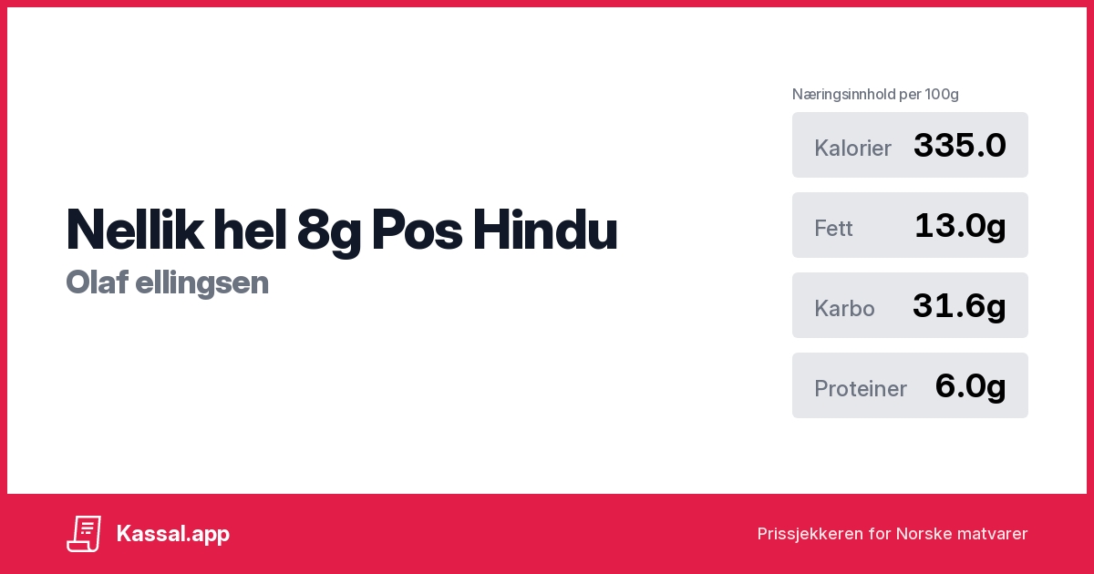 Nellik hel 8g Pos Hindu - Kassalapp®