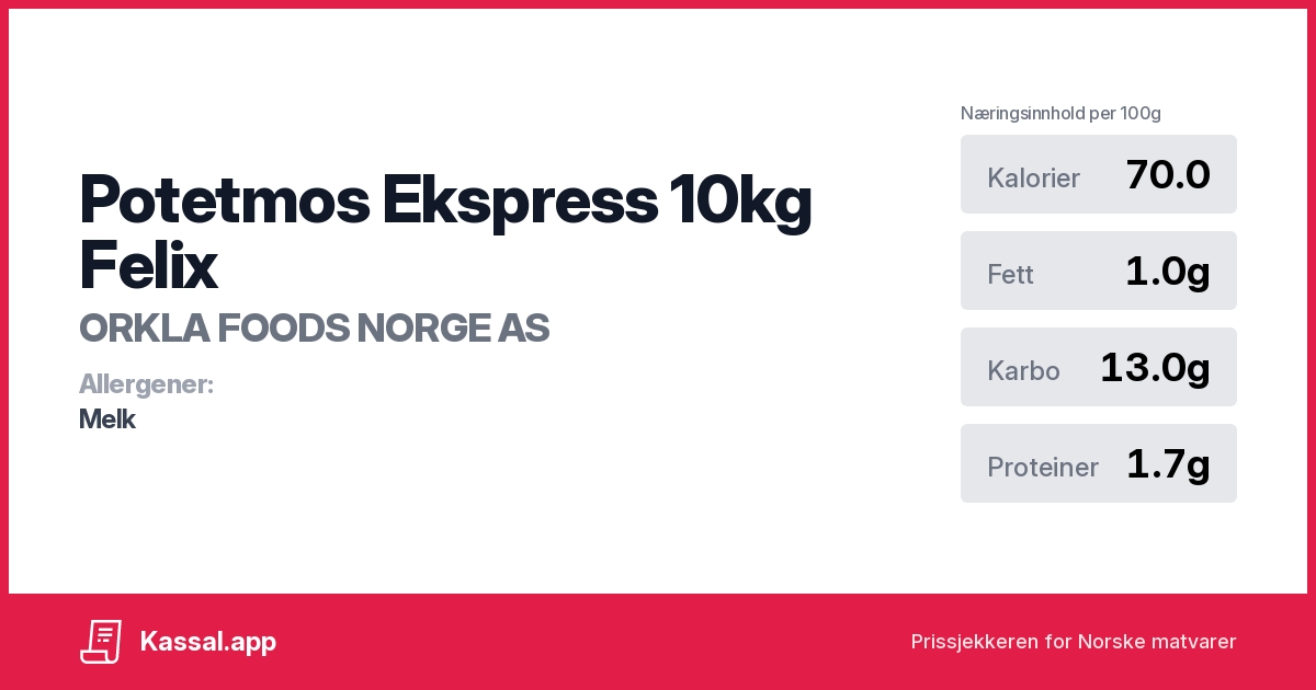 Potetmos Ekspress 10kg Felix - Kassalapp®