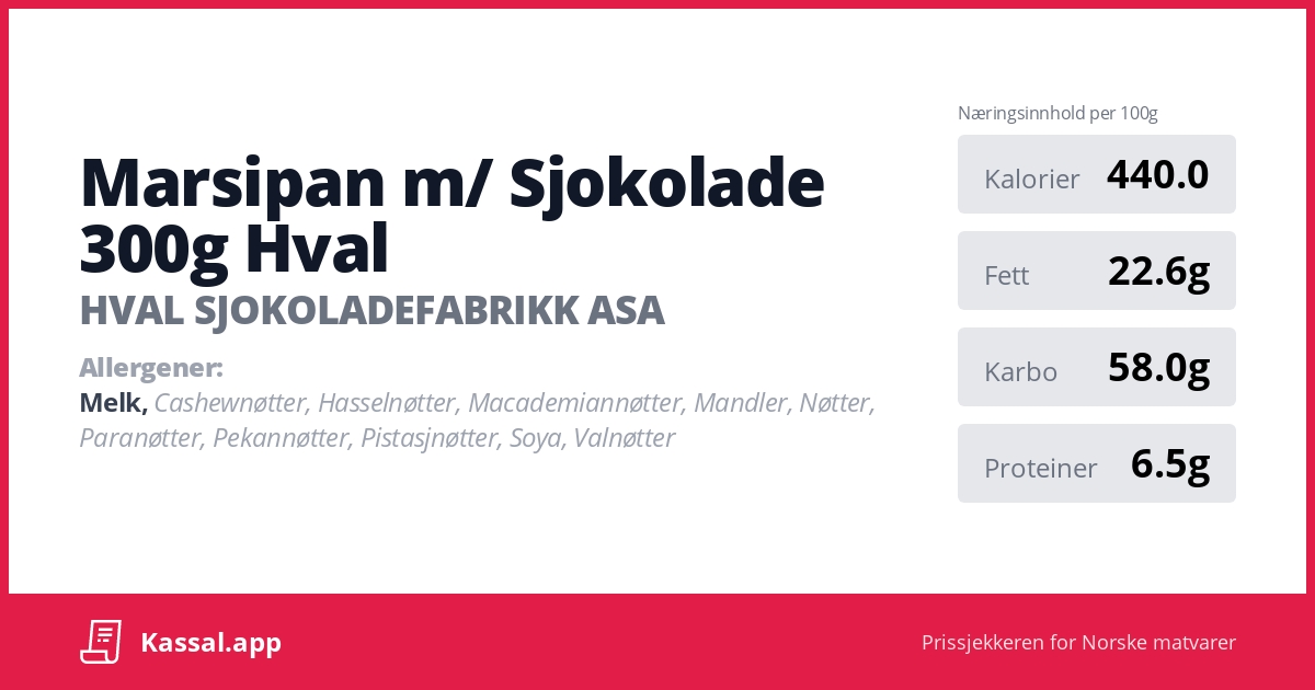 Marsipan m/ Sjokolade 300g Hval - Kassalapp®