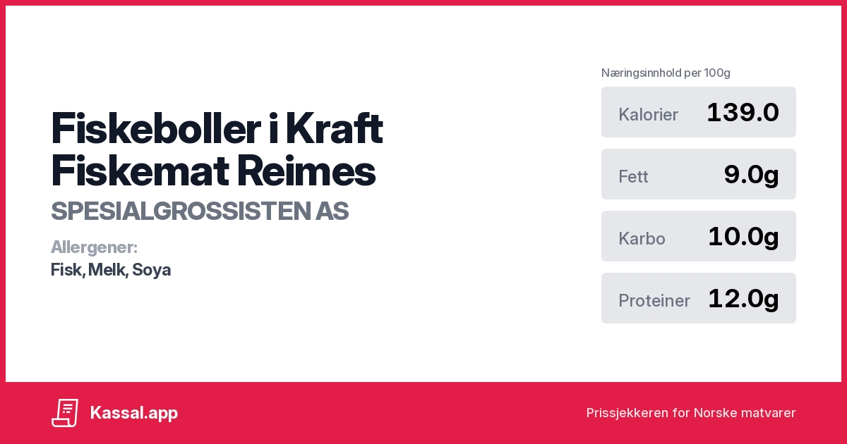 Fiskeboller i Kraft Fiskemat Reimes - Kassalapp®