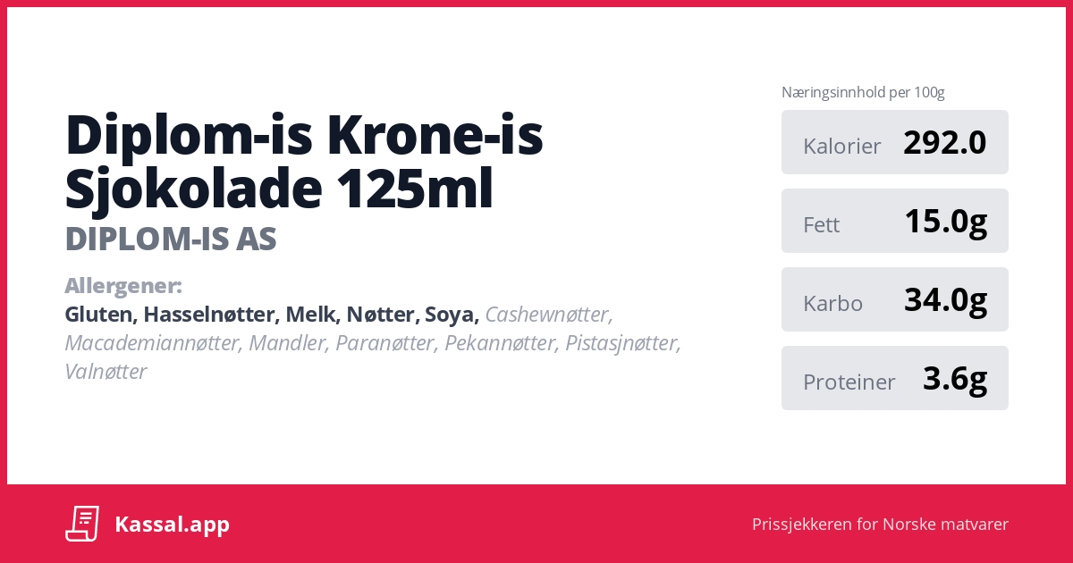 Diplom-is Krone-is Sjokolade 125ml - Kassalapp®
