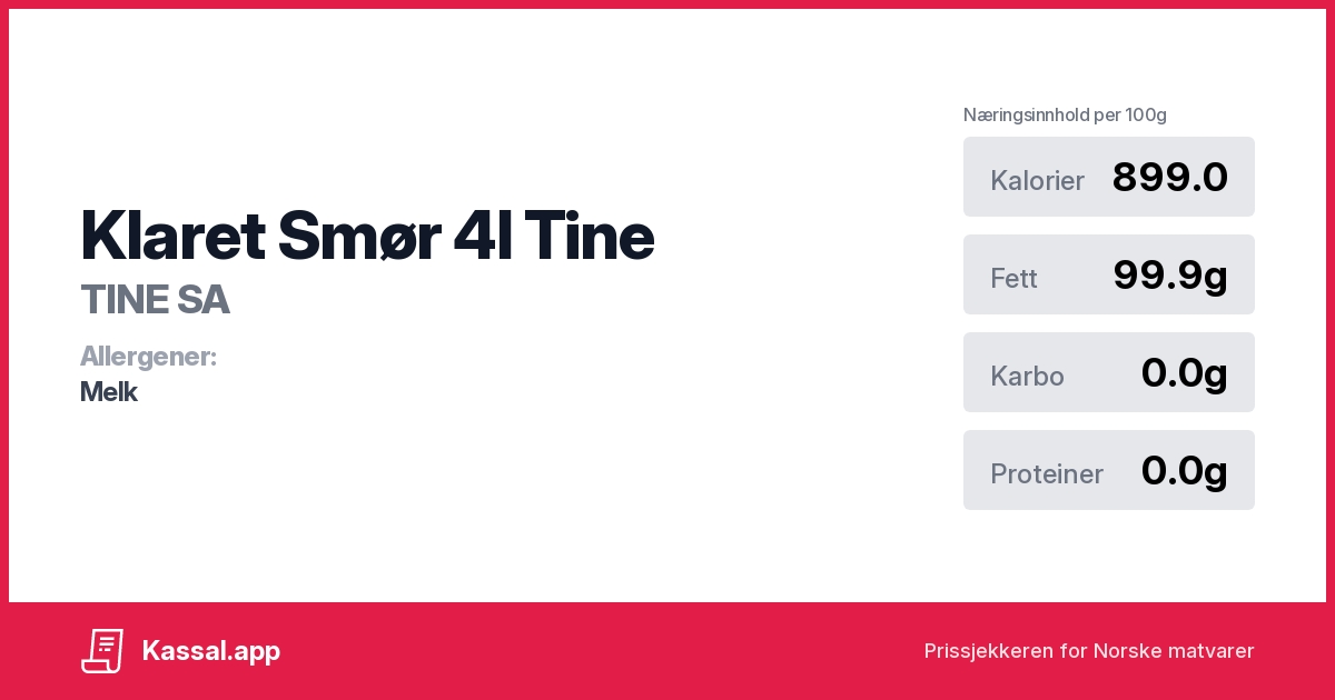 Klaret Smør 4l Tine - Kassalapp®