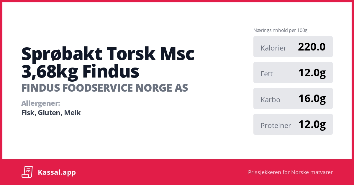 Sprøbakt Torsk Msc 3,68kg Findus - Kassalapp®