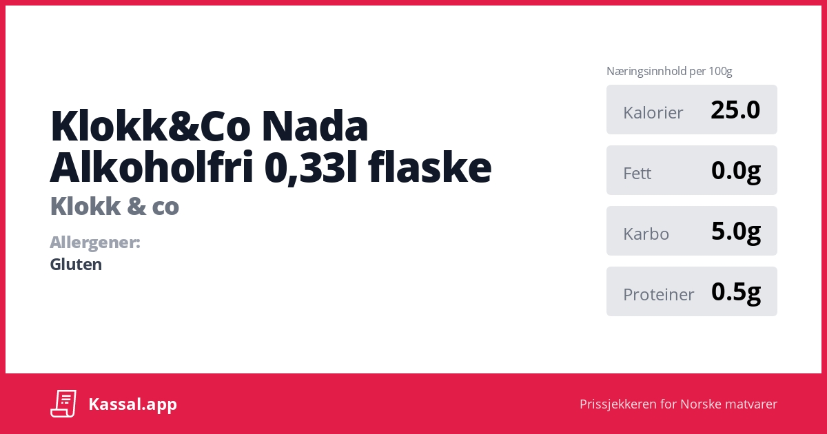 Klokk&Co Nada Alkoholfri 0,33l flaske - Kassalapp®