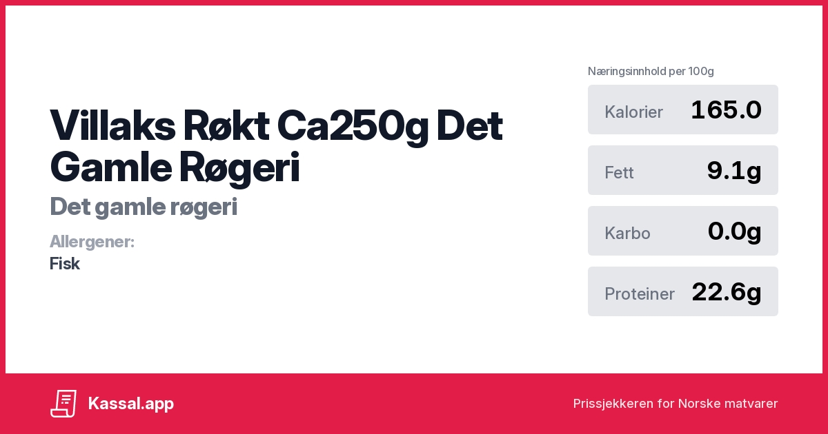 Villaks Røkt Ca250g Det Gamle Røgeri - Kassalapp®