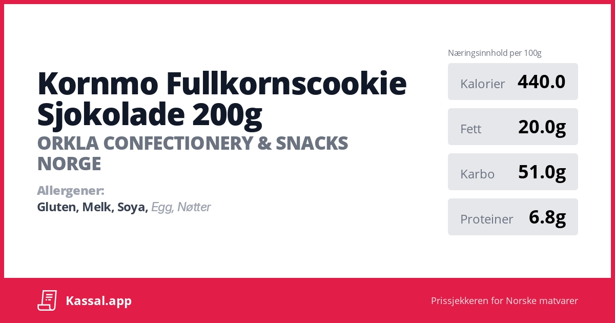 Kornmo Fullkornscookie Sjokolade 200g - Kassalapp®
