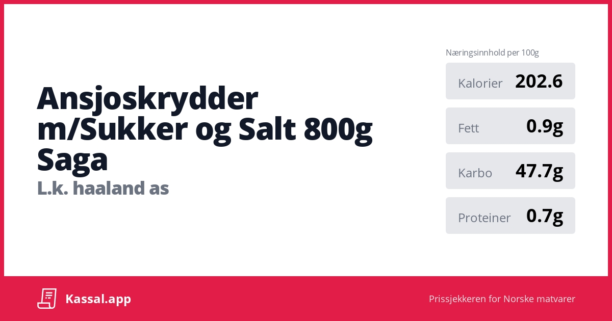 Ansjoskrydder m/Sukker og Salt 800g Saga - Kassalapp®