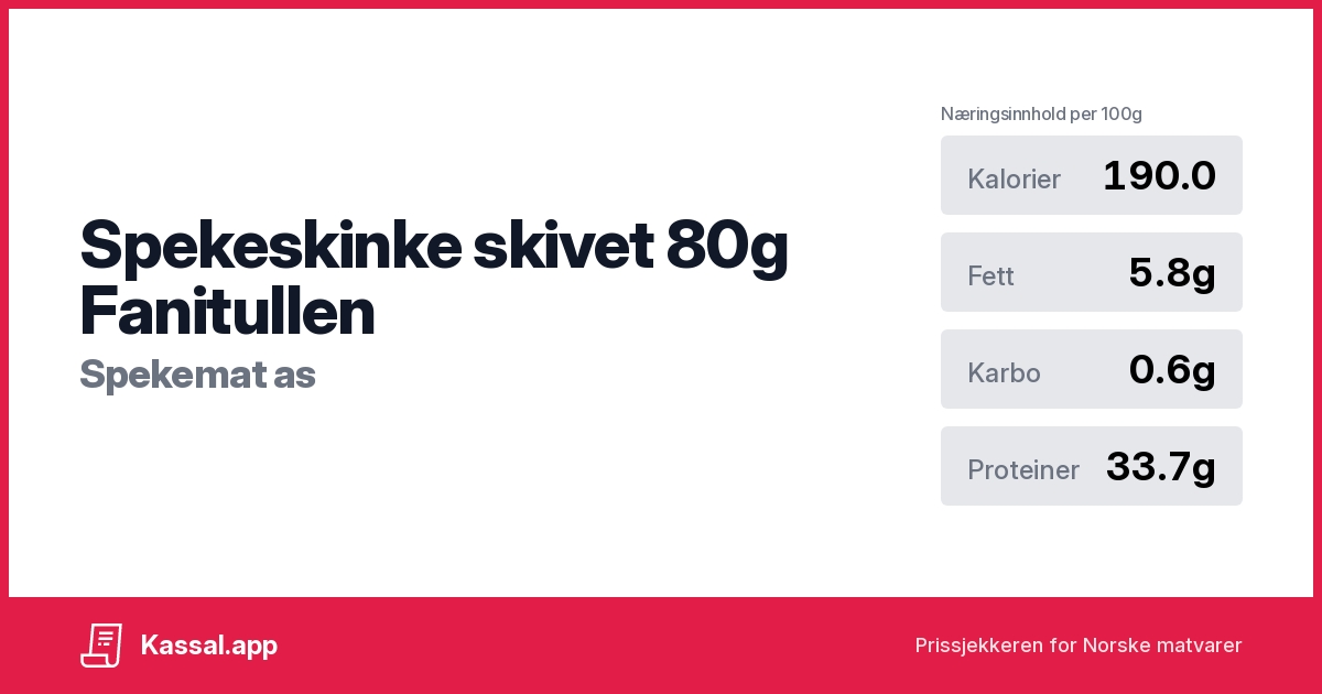 Spekeskinke skivet 80g Fanitullen - Kassalapp®