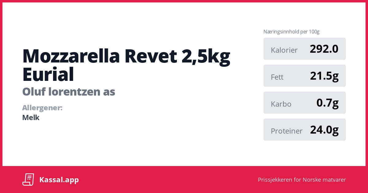 Mozzarella Revet 2,5kg Eurial - Kassalapp®