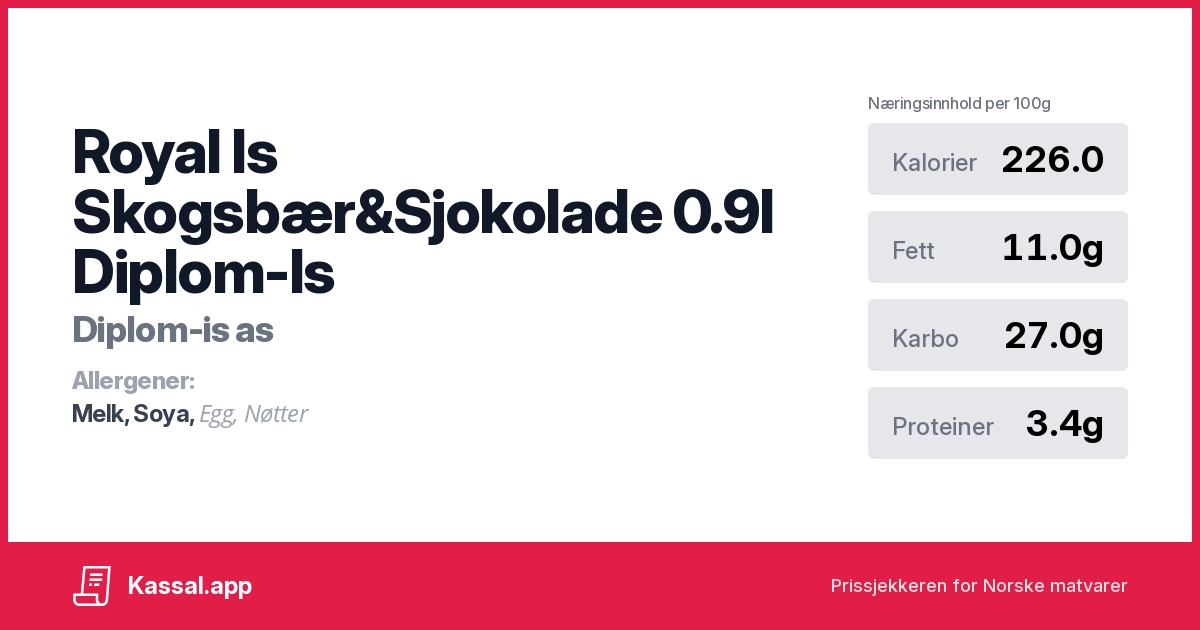 Royal Is Skogsbær&Sjokolade 0.9l Diplom-Is - 🧾Kassalapp
