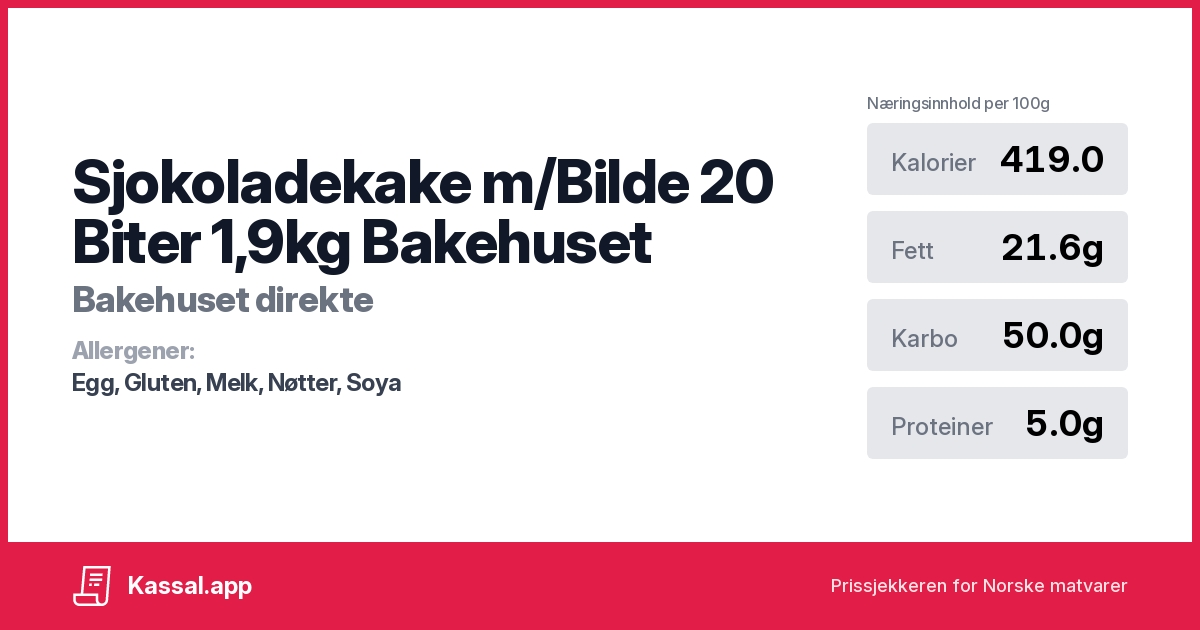 Sjokoladekake m/Bilde 20 Biter 1,9kg Bakehuset - Kassalapp®