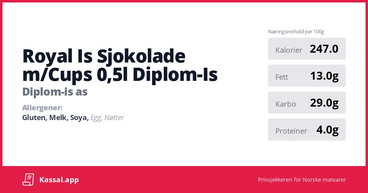 Royal Is Sjokolade m/Cups 0,5l Diplom-Is - Kassalapp®