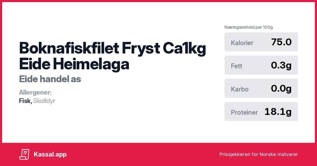 Boknafiskfilet Fryst Ca1kg Eide Heimelaga - Kassalapp®